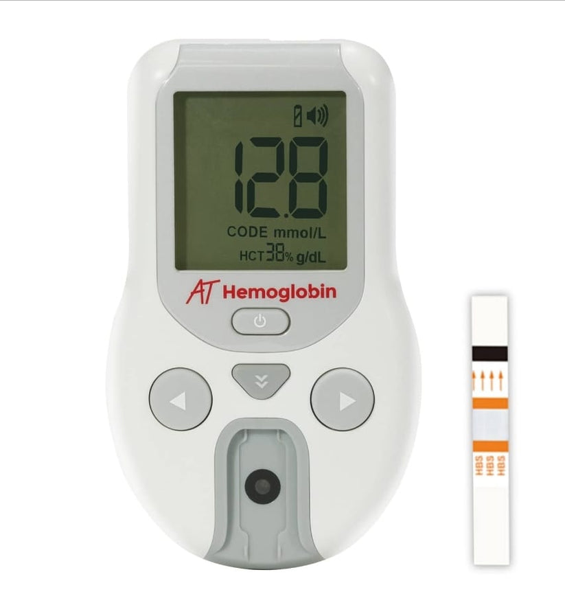 Hemoglobin Test Meter Kit with black case zip closer and test strips ...